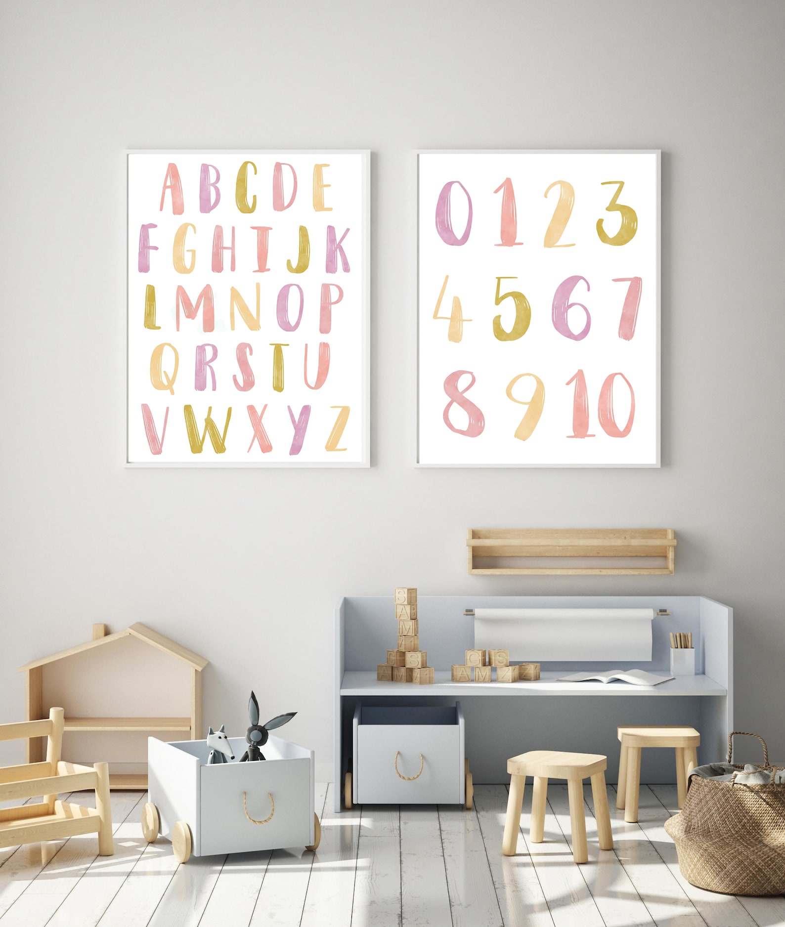 Set of Three Neutral Alphabet Poster Rainbow Boho Scandinavian Kids ...