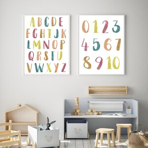 Set of Three Neutral Alphabet Poster Rainbow Boho Scandinavian Kids ...