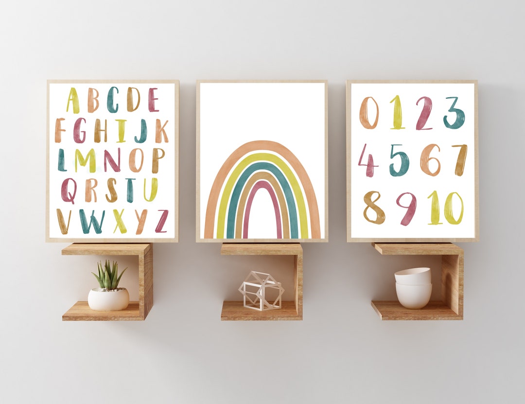 Set of Three Neutral Alphabet Poster Rainbow Boho Scandinavian Kids ...