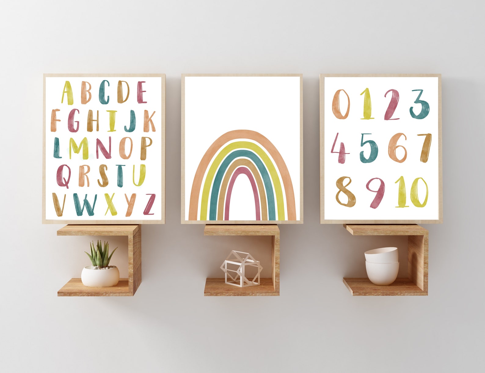 Set of Three Neutral Alphabet Poster Rainbow Boho Scandinavian - Etsy
