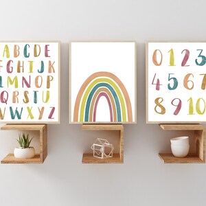 Set of Three Neutral Alphabet Poster Rainbow Boho Scandinavian Kids ...