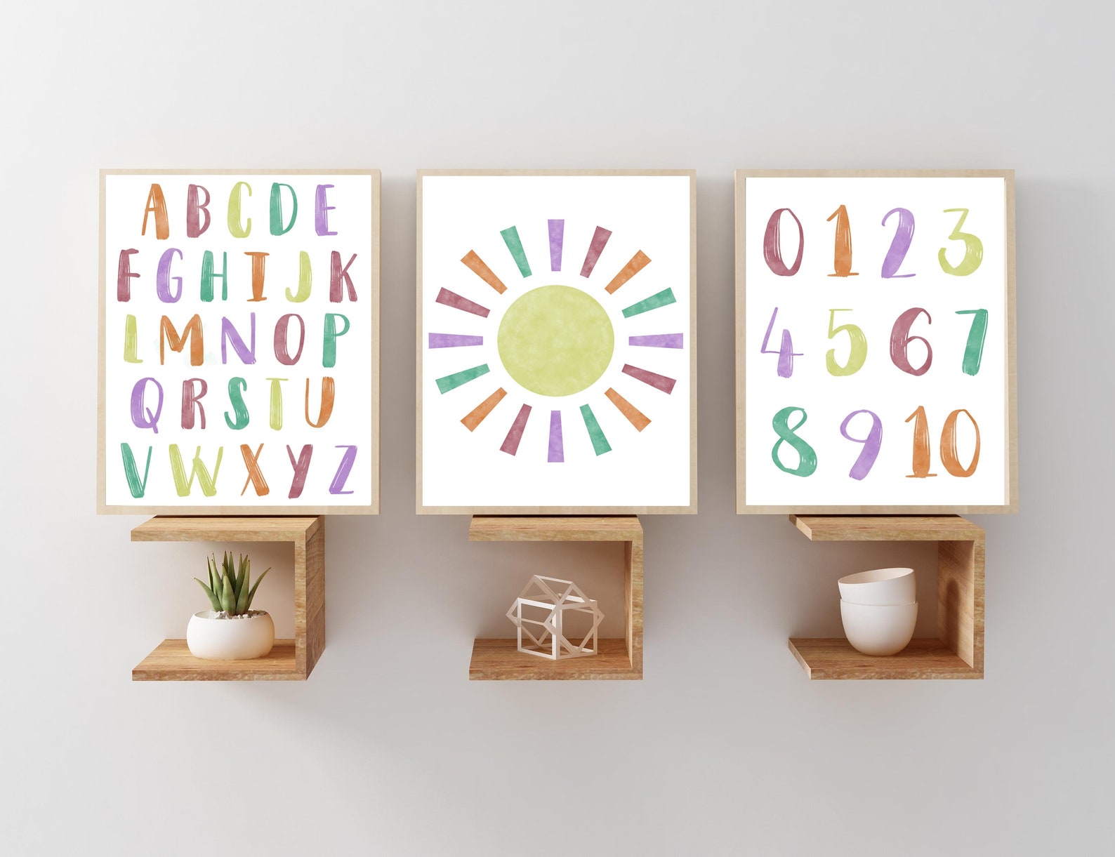 Set of Three Neutral Alphabet Poster Sunshine Boho Scandinavian Kid ...