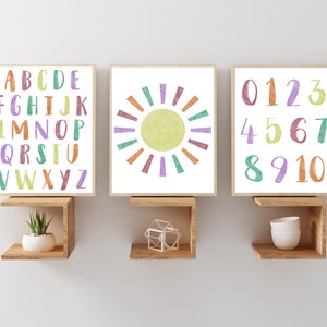 Set of Three Neutral Alphabet Poster Sunshine Boho Scandinavian Kid ...