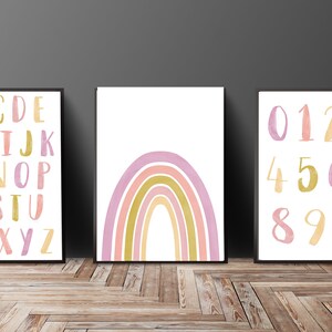 Set of Three Neutral Alphabet Poster Rainbow Boho Scandinavian Kids ...