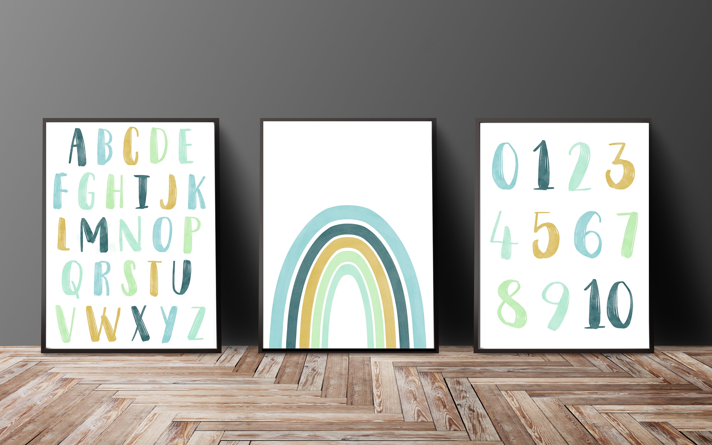Set of Three Neutral Alphabet Poster Rainbow Boho Scandinavian - Etsy
