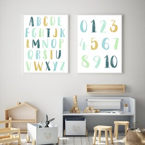 Set of Three Neutral Alphabet Poster Sunshine Boho Watercolor Kid ...