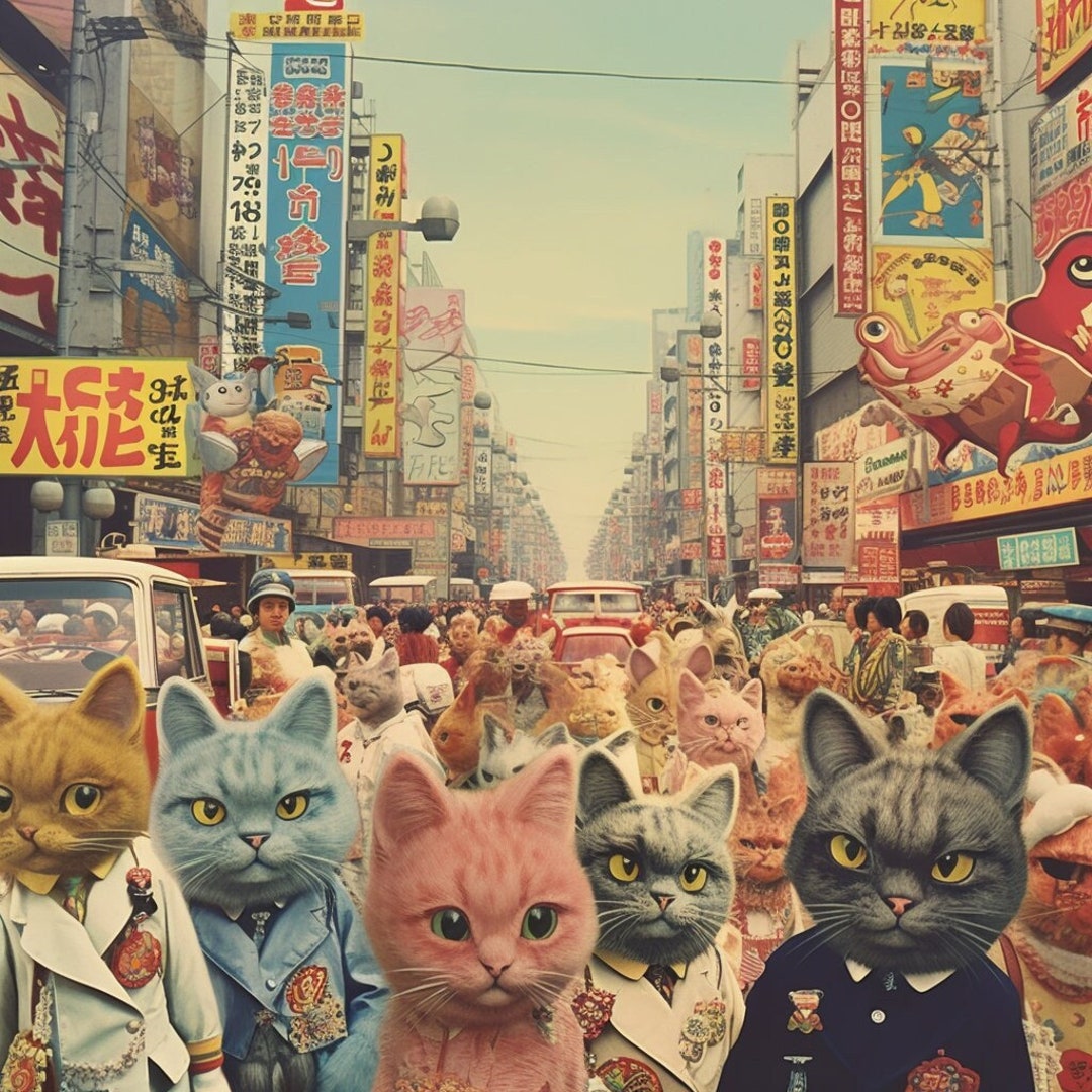 Tokyo Cat Takeover (digital Art) V3 - Etsy