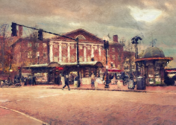 Harvard Square Art Print watercolor Style | Etsy