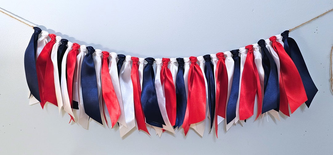 Navy Blue and Red Ribbon Garland, Football Ribbon Banner, Ribbon ...