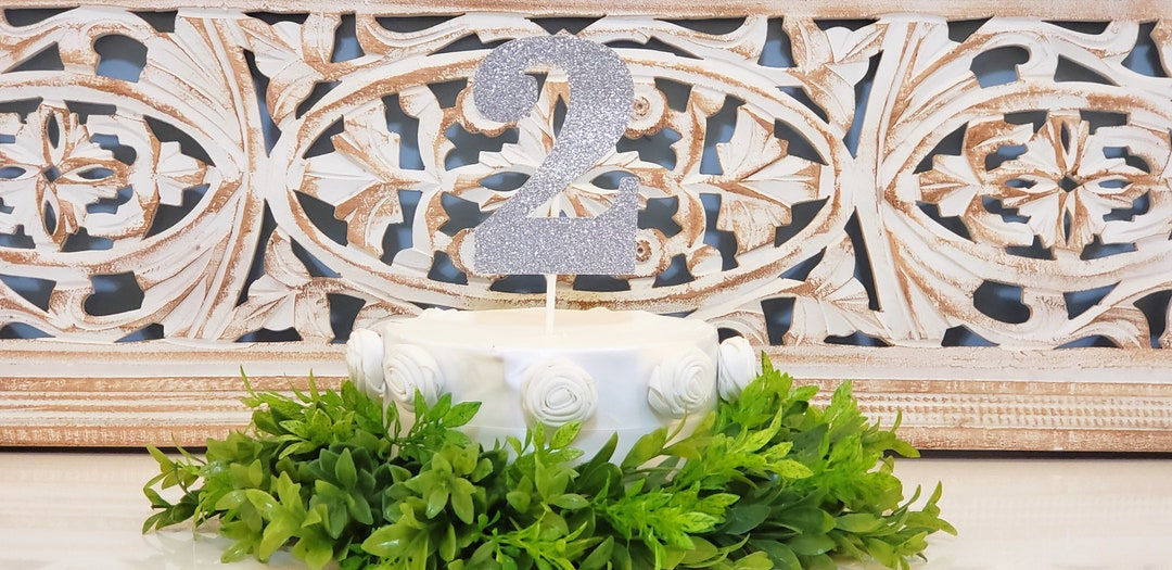 Silver Glitter 2 Cake Topper, Second Birthday Smash Cake Topper, Silver ...