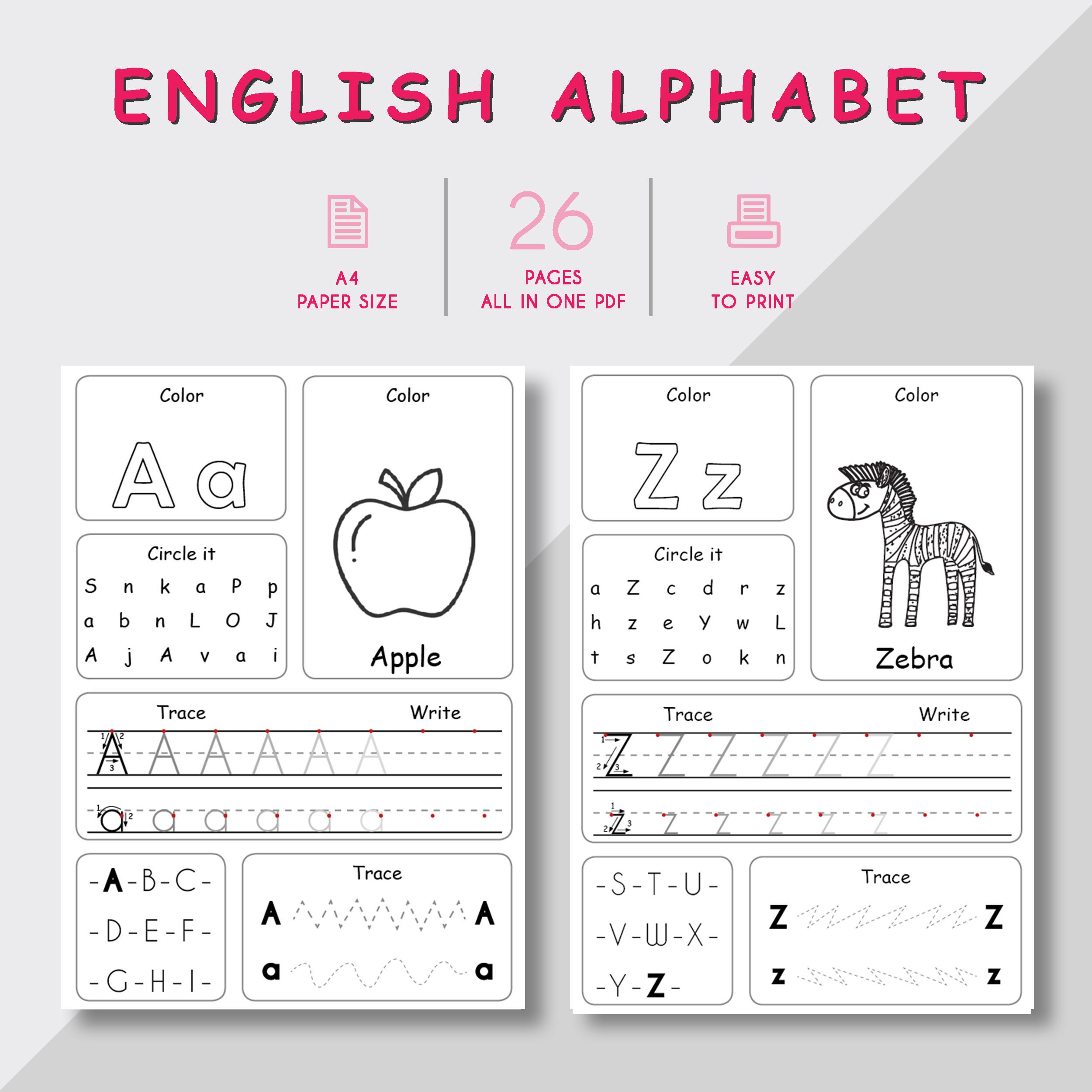 Learning Alphabet Printable Worksheets for Kids ** Kindergarten ...