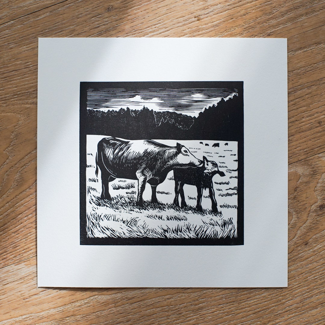 Mother Cow - Handmade Linocut Print - Etsy
