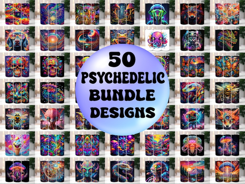 50 Psychedelic Bundle Tumbler Wraps ,20 Oz Skinny Tumbler Sublimation Design Digital Download ...