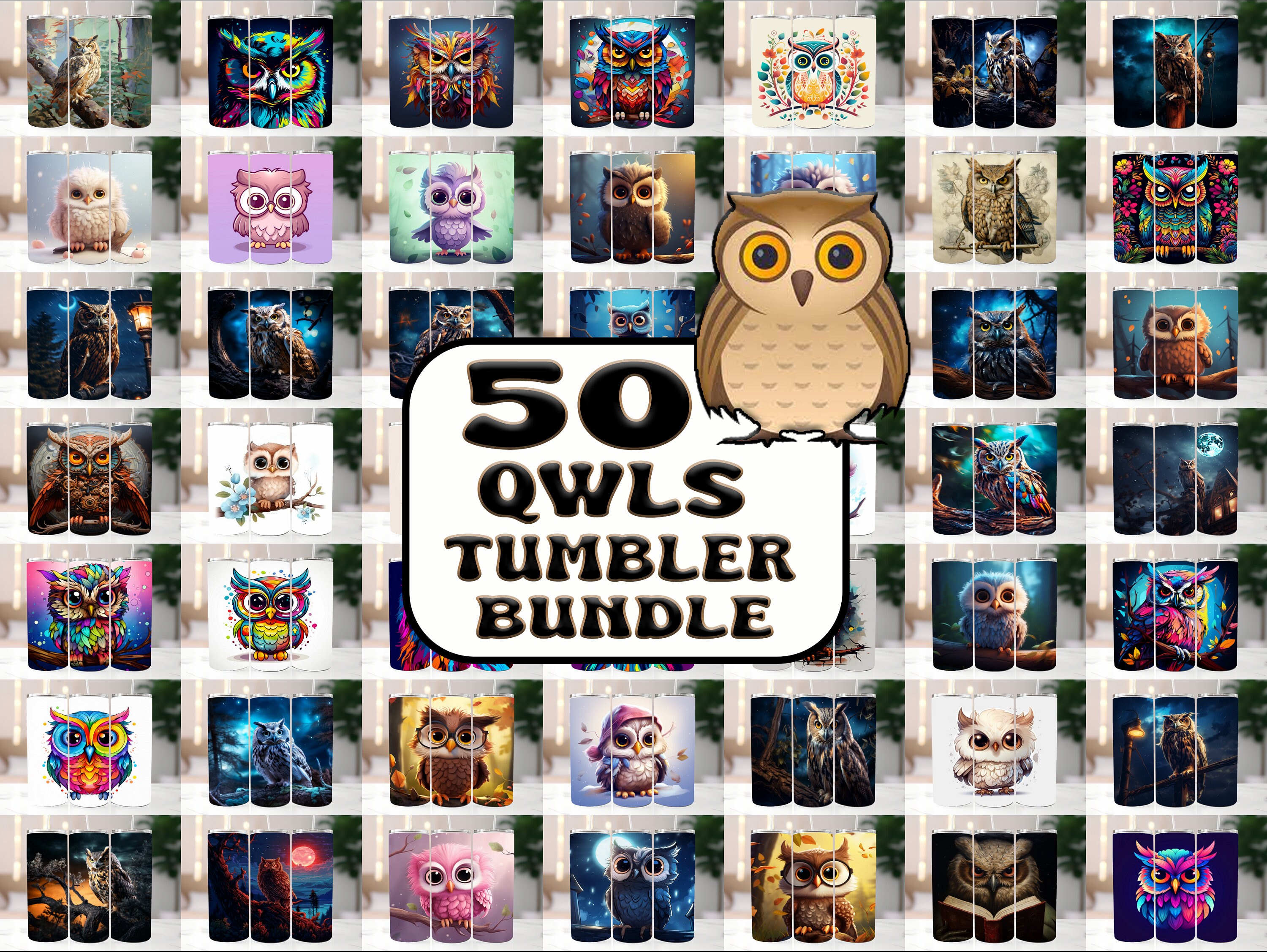50 Cute Owls Bundle Tumbler Wraps 20 Oz Skinny Tumbler - Etsy