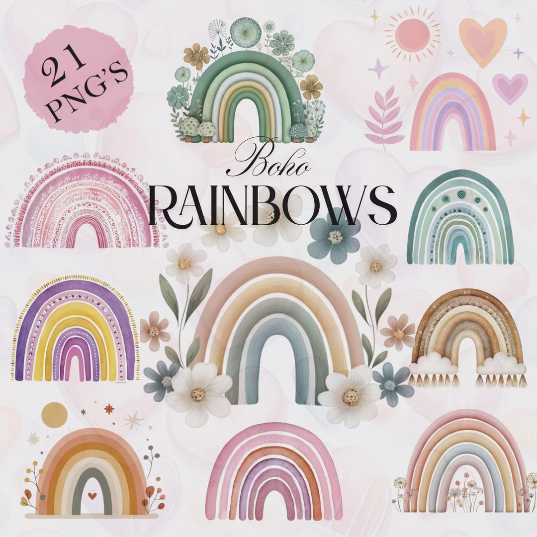 Boho Rainbows Clipart PNG: With Transparent Background for Your ...