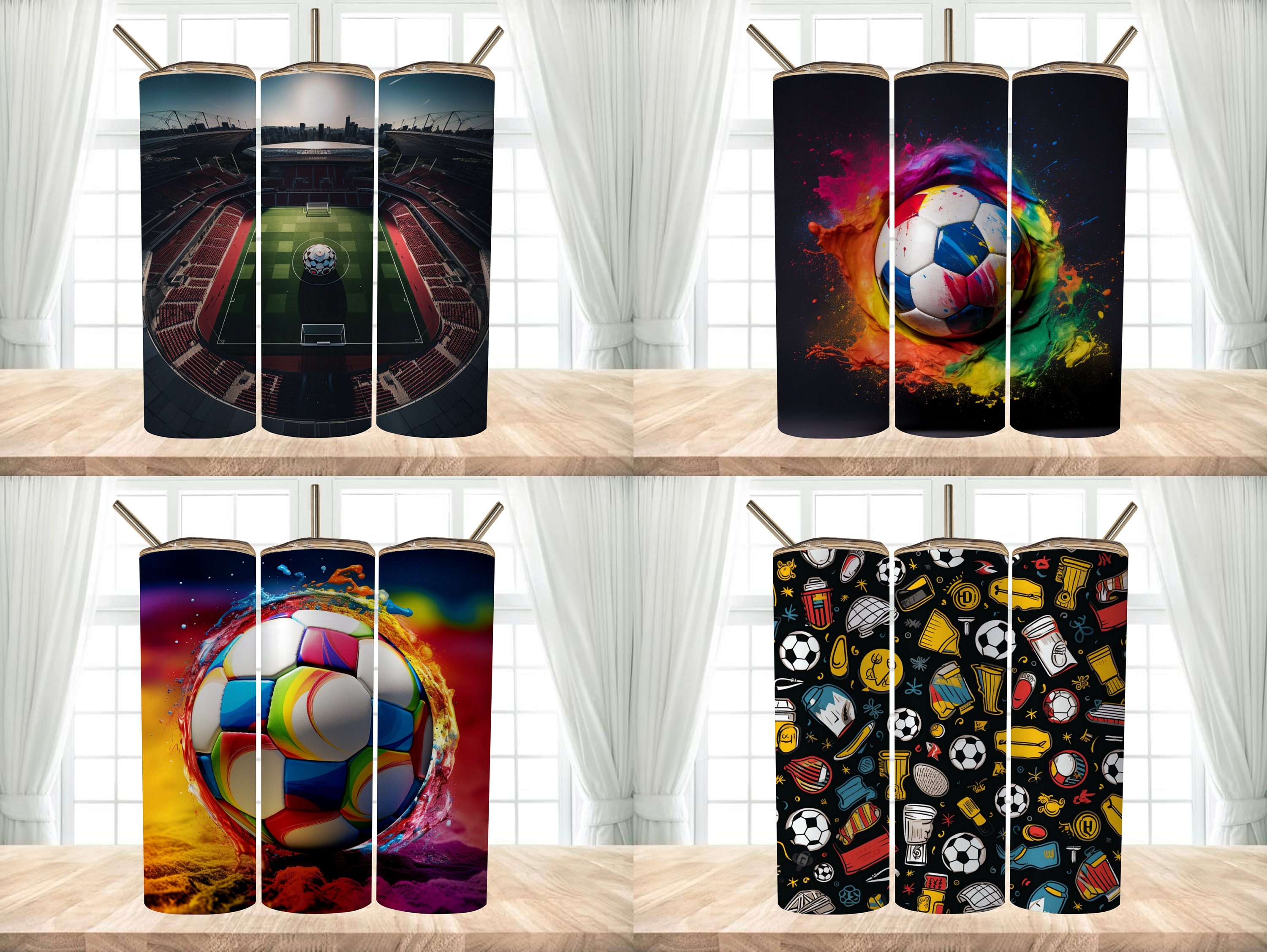 50 Soccer Tumbler Wraps: 20oz Skinny Sublimation Designs (digital ...
