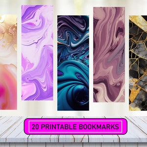 20 Beautiful Marble Pattern, Printable Bookmarks Bundle, Set of 20 PNG ...