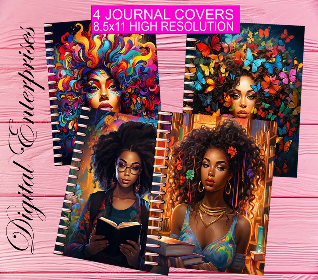 Black Woman Art Journal Covers: Back to School Notebooks (PNG Download ...