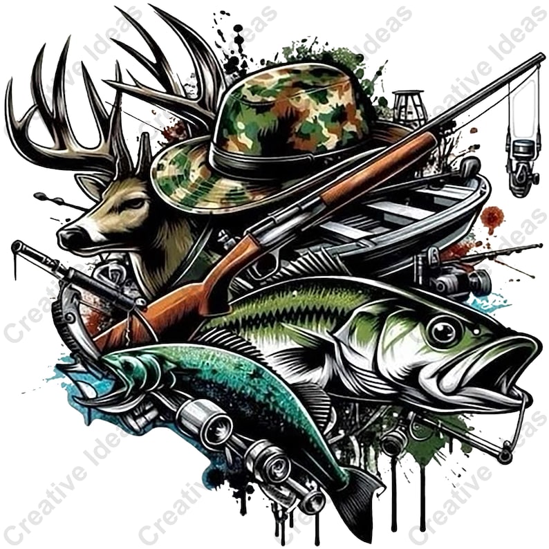 Fishing Hunting PNG, Transparent Background, Digital Download ...