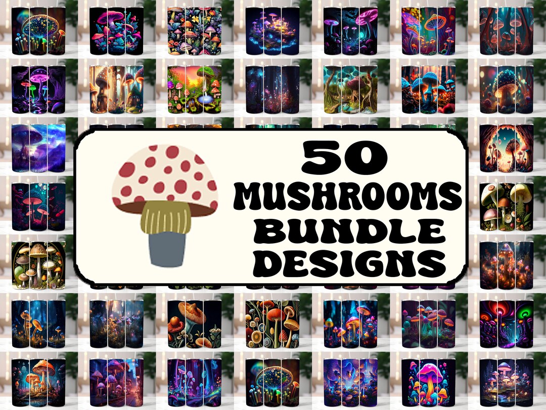 50 Mushrooms Bundle Tumbler Wraps ,20 Oz Skinny Tumbler Sublimation Design Digital Download PNG ...