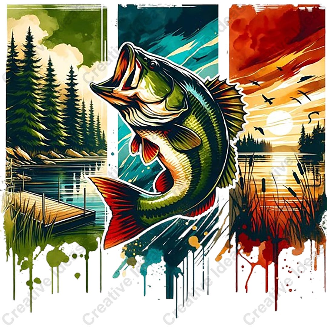Bass Fish Landscape PNG, for Your Own Projects, Digital Download - Etsy