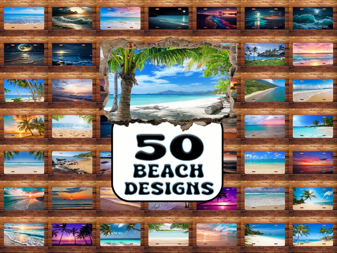 50 Beach License Plate Designs: Sublimation PNG Bundle (digital ...