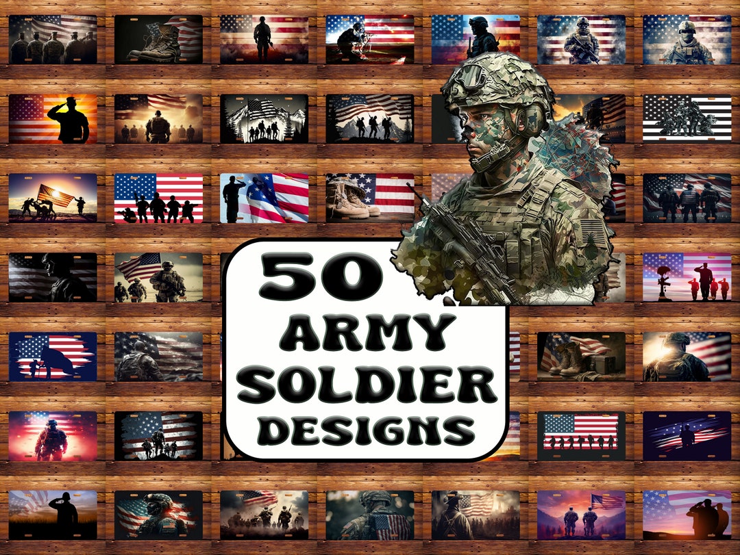 50 US Soldier License Plate Designs: Sublimation PNG Bundle (digital ...