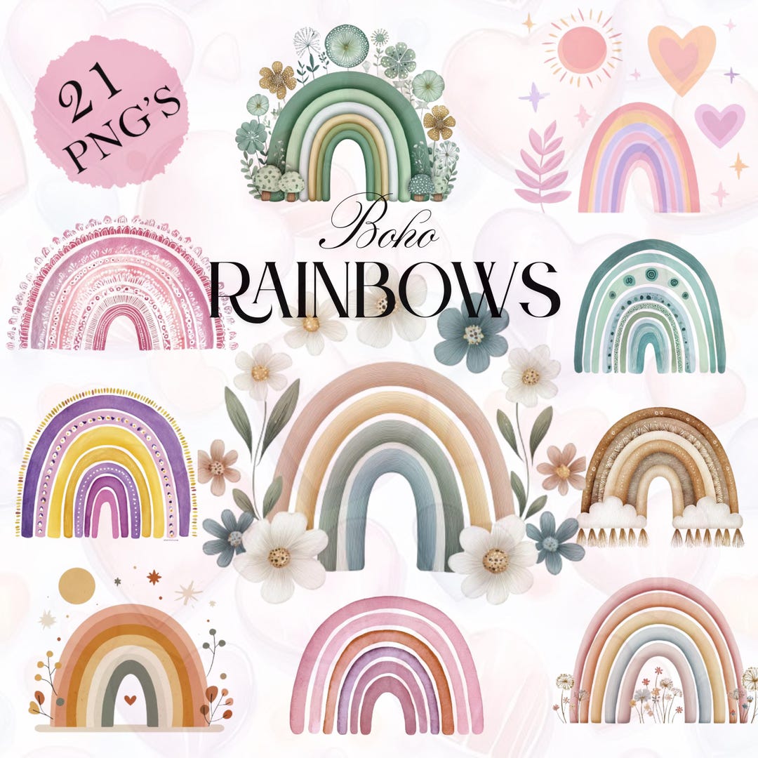 Boho Rainbows Clipart PNG, 21 Boho Rainbows PNG Designs , Transparent ...