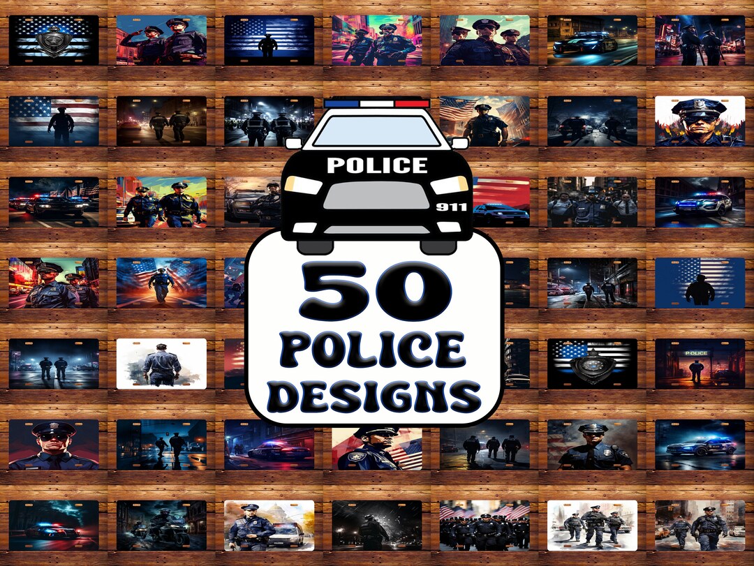 50 Police Designs Bundle License Plate Sublimation Design Digital ...