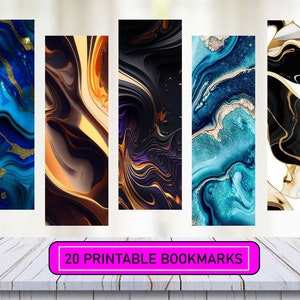 20 Beautiful Marble Pattern, Printable Bookmarks Bundle, Set of 20 PNG ...