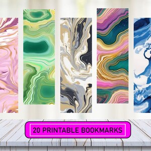 20 Beautiful Marble Pattern, Printable Bookmarks Bundle, Set of 20 PNG ...