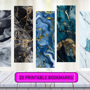 20 Beautiful Marble Pattern, Printable Bookmarks Bundle, Set of 20 PNG ...