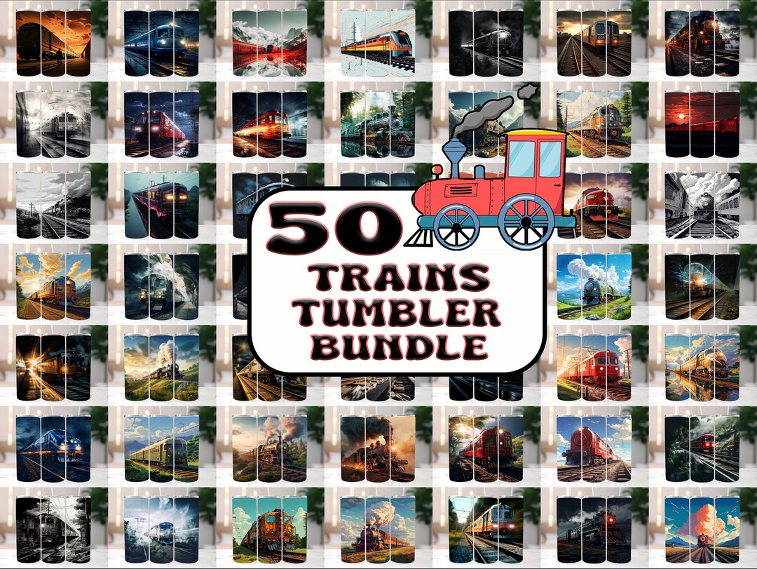 50 Trains Bundle Tumbler Wraps, 20 Oz Skinny Tumbler Sublimation Design ...