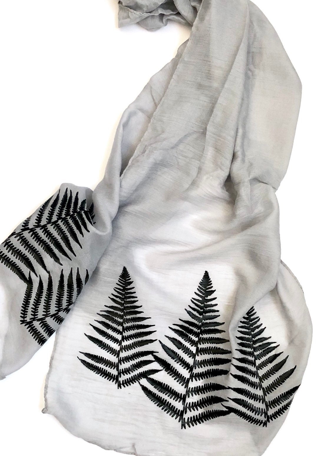 Hawaiian fern scarf black and gray fern botanical print | Etsy