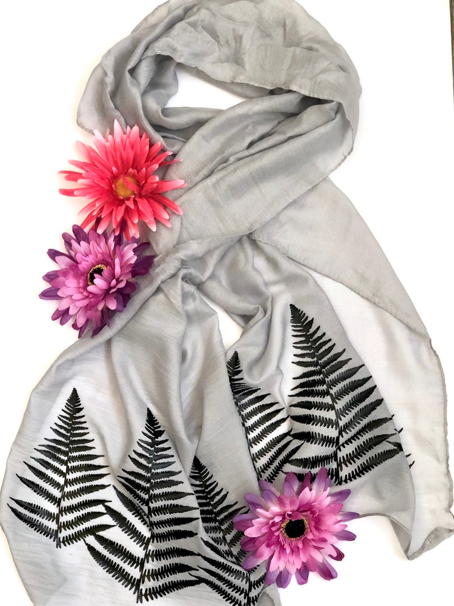 Hawaiian fern scarf black and gray fern botanical print | Etsy