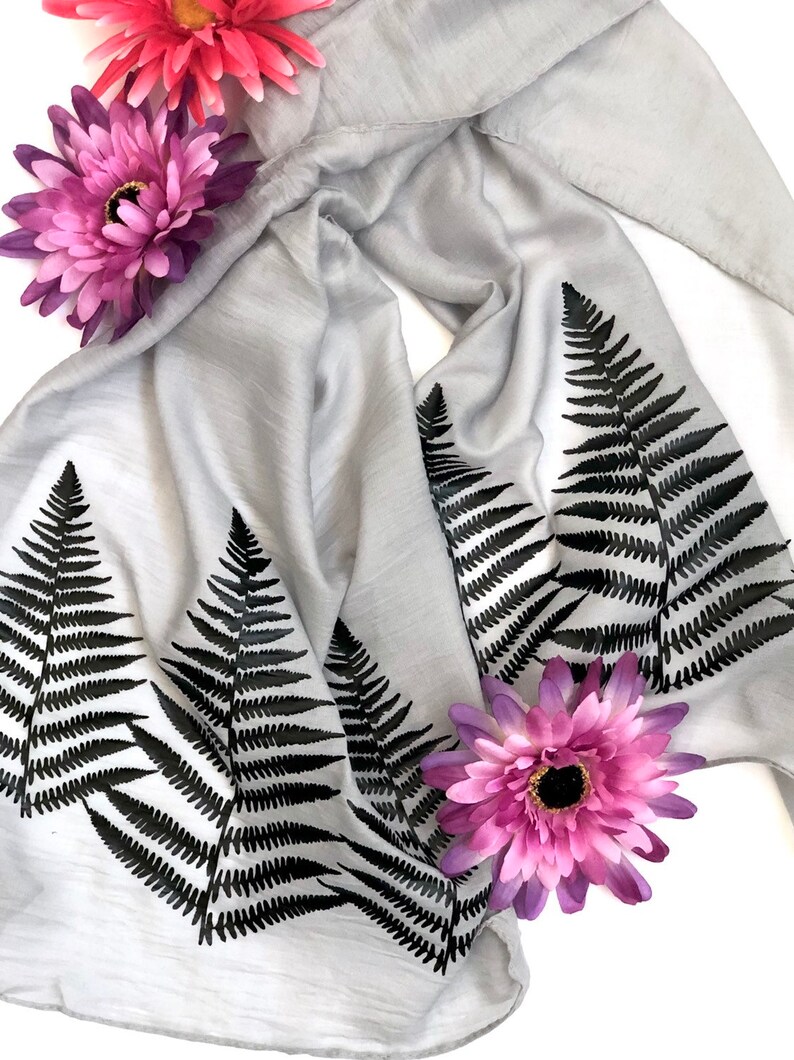 Hawaiian fern scarf black and gray fern botanical print | Etsy