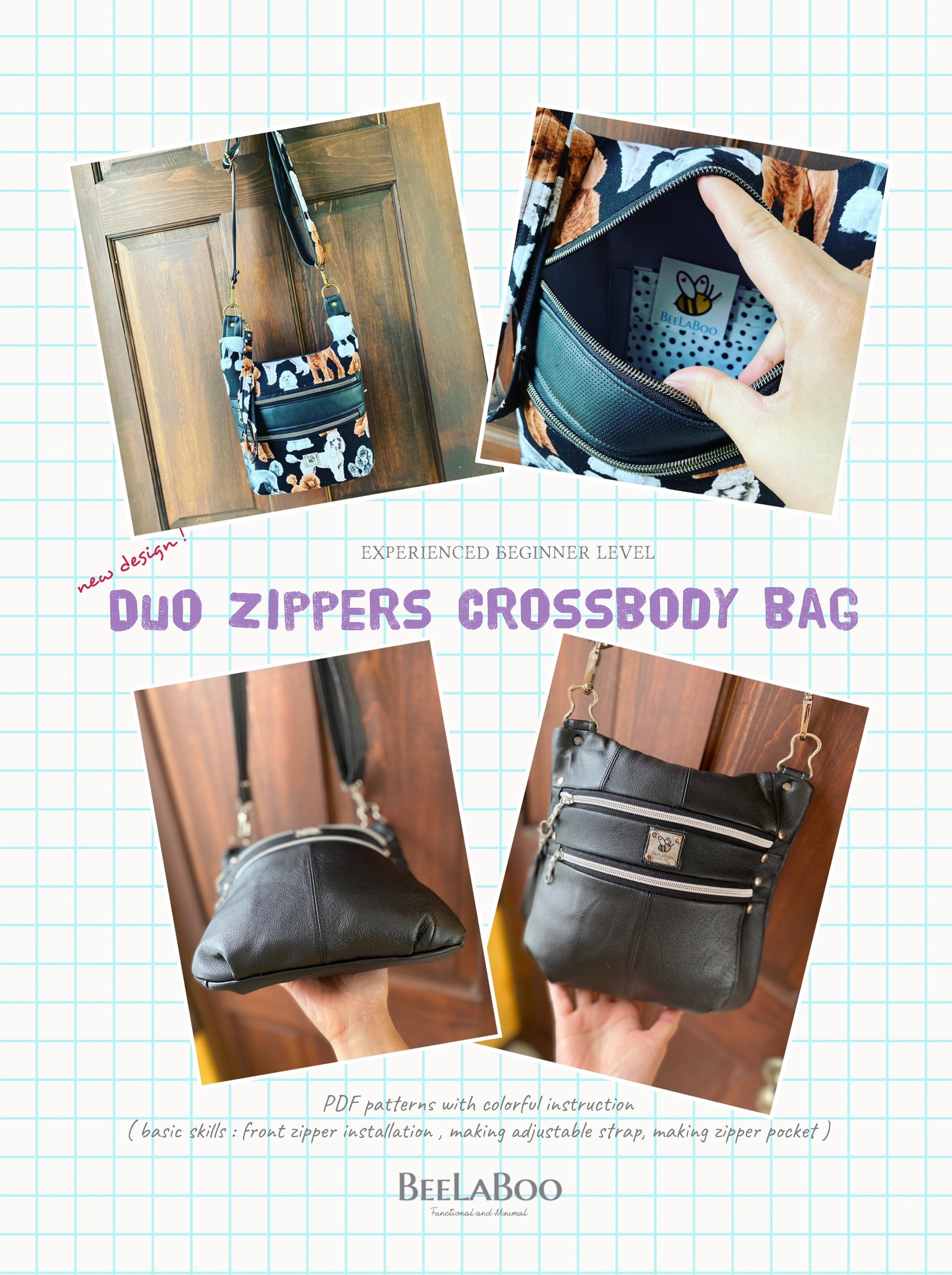 DUO ZIPPERS Cross Body Bag PDF Pattern handmade Project for - Etsy