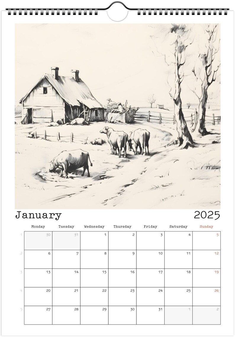 Vintage Farm Scenes Wall Calendars 2025 (US & Canada) / Rustic ...