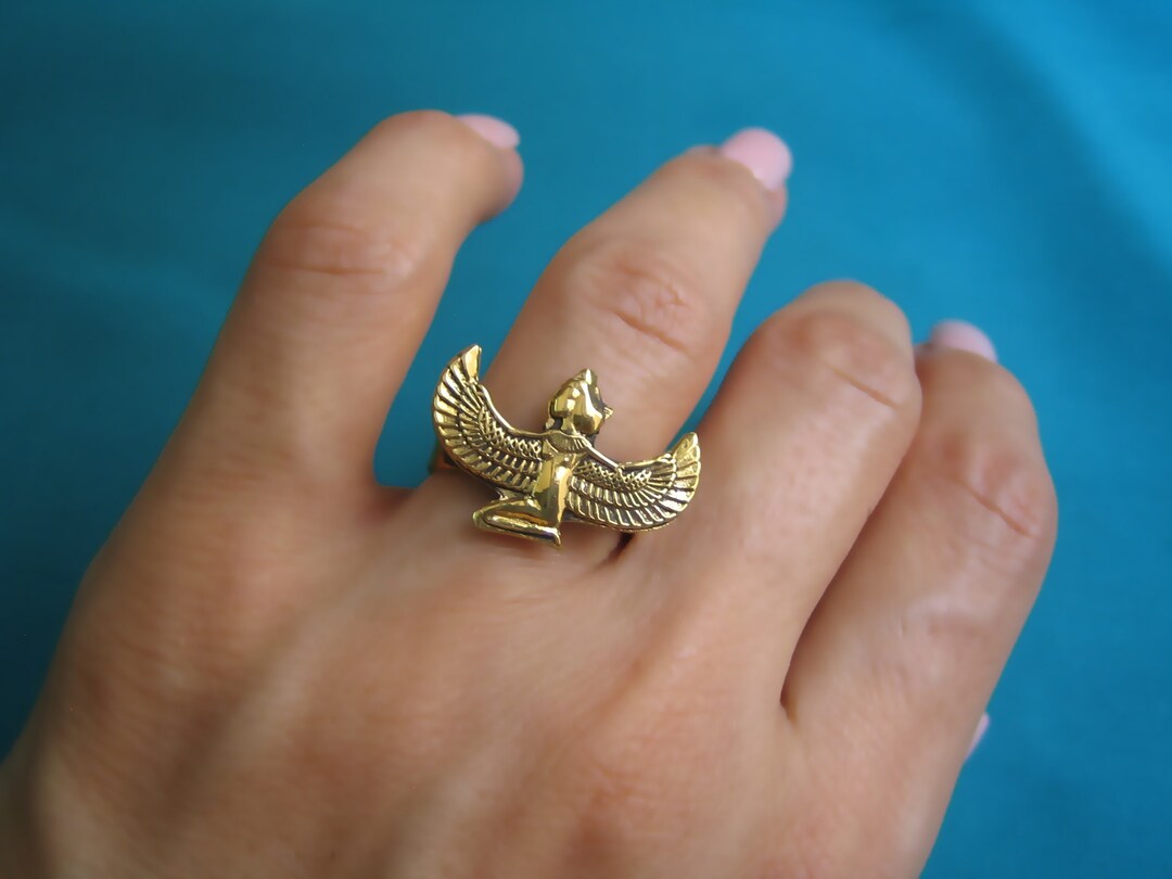 Goddess Isis Ring Gold, Maat Ring, Winged Isis Ring, Egyptian Brass ...