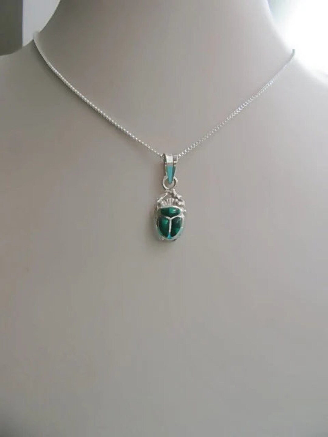 Cute Malachite Scarab Necklace, Egyptian Scarab Necklace, Sterling ...