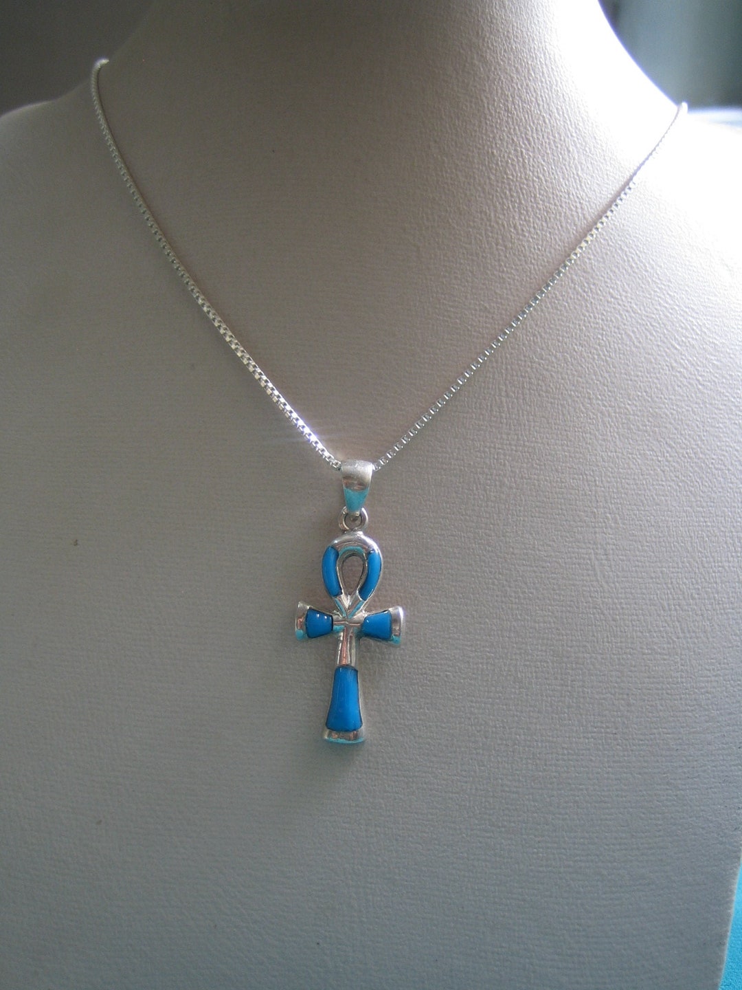 Turquoise Ankh Necklace, Egyptian Sterling Silver Turquoise Ankh ...