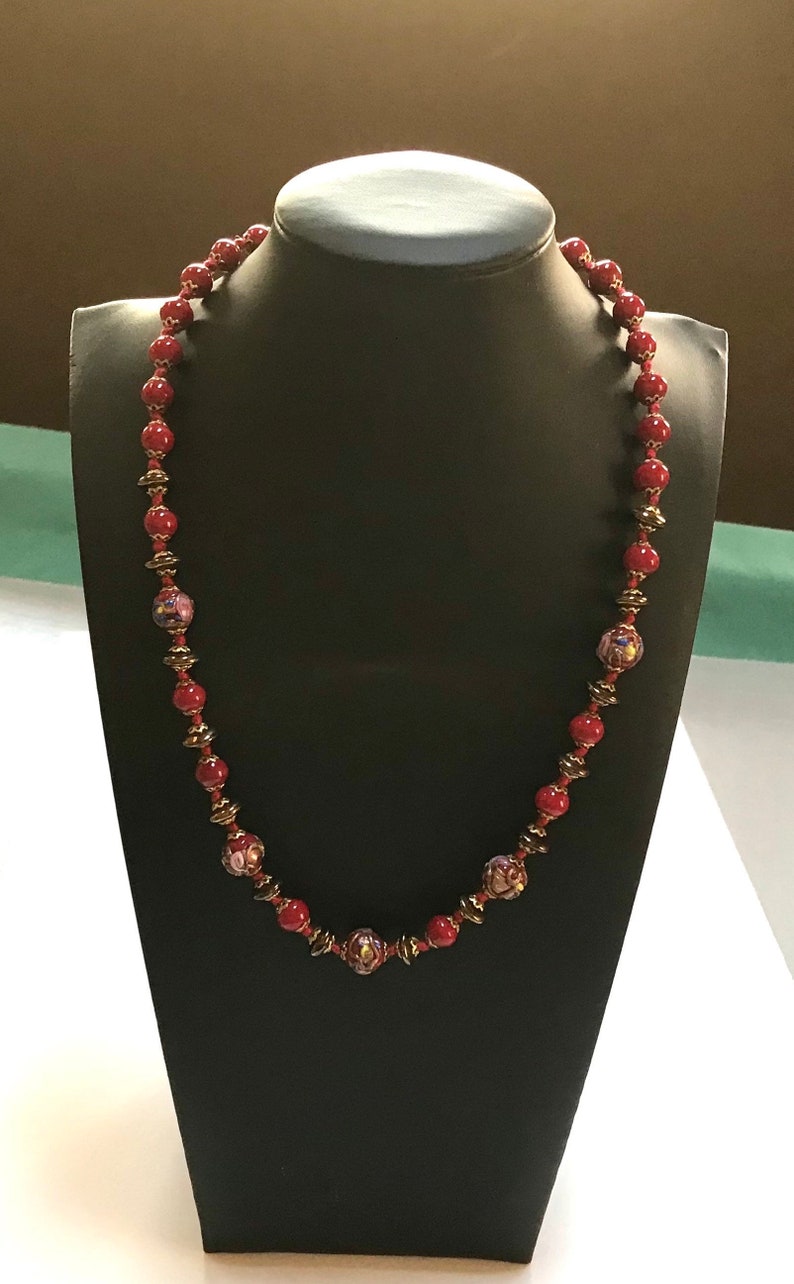 Vintage Venetian Red Wedding Cake Bead Necklace - 20-22 1/2" - Etsy