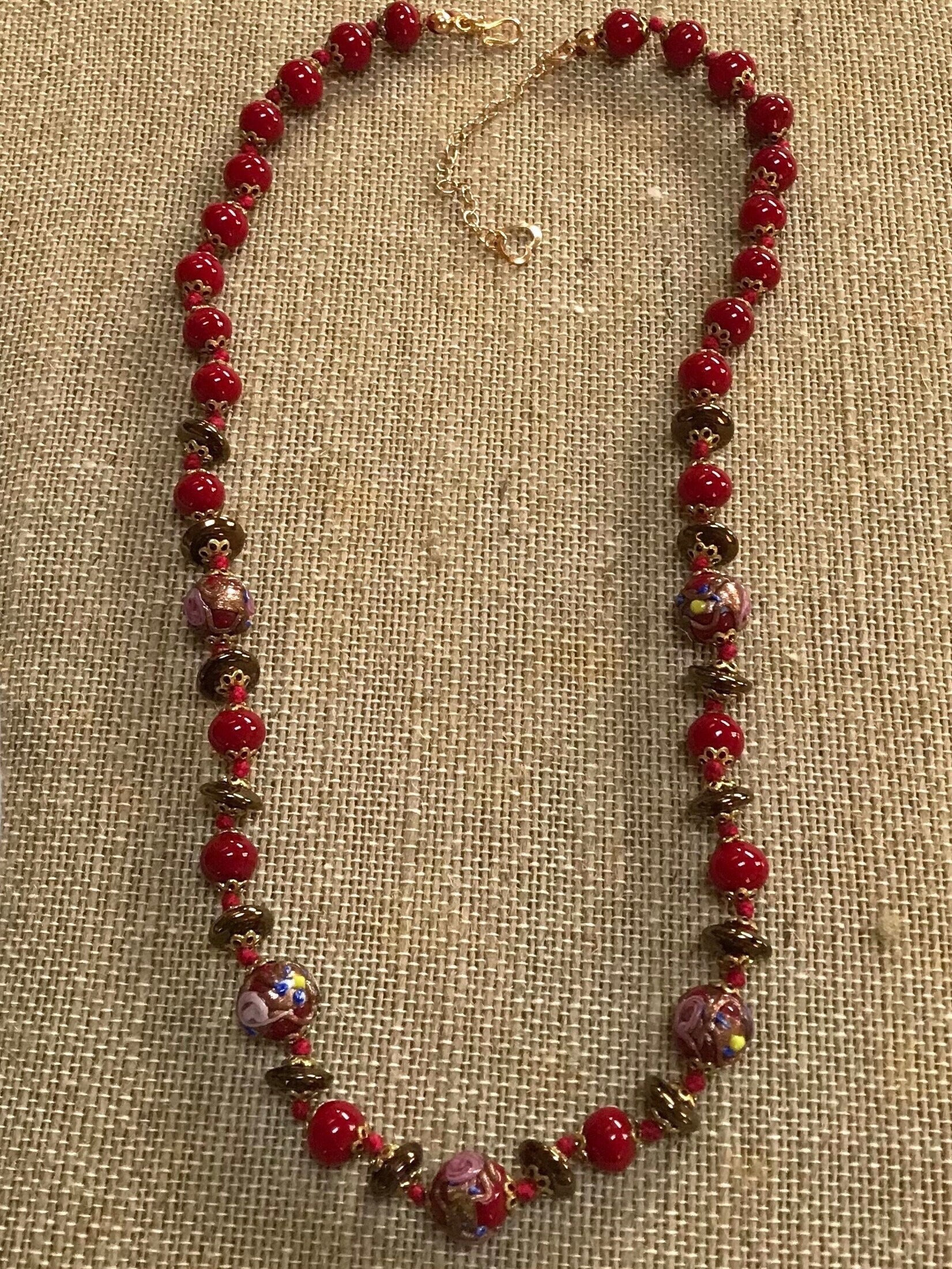 Vintage Venetian Red Wedding Cake Bead Necklace - 20-22 1/2" - Etsy