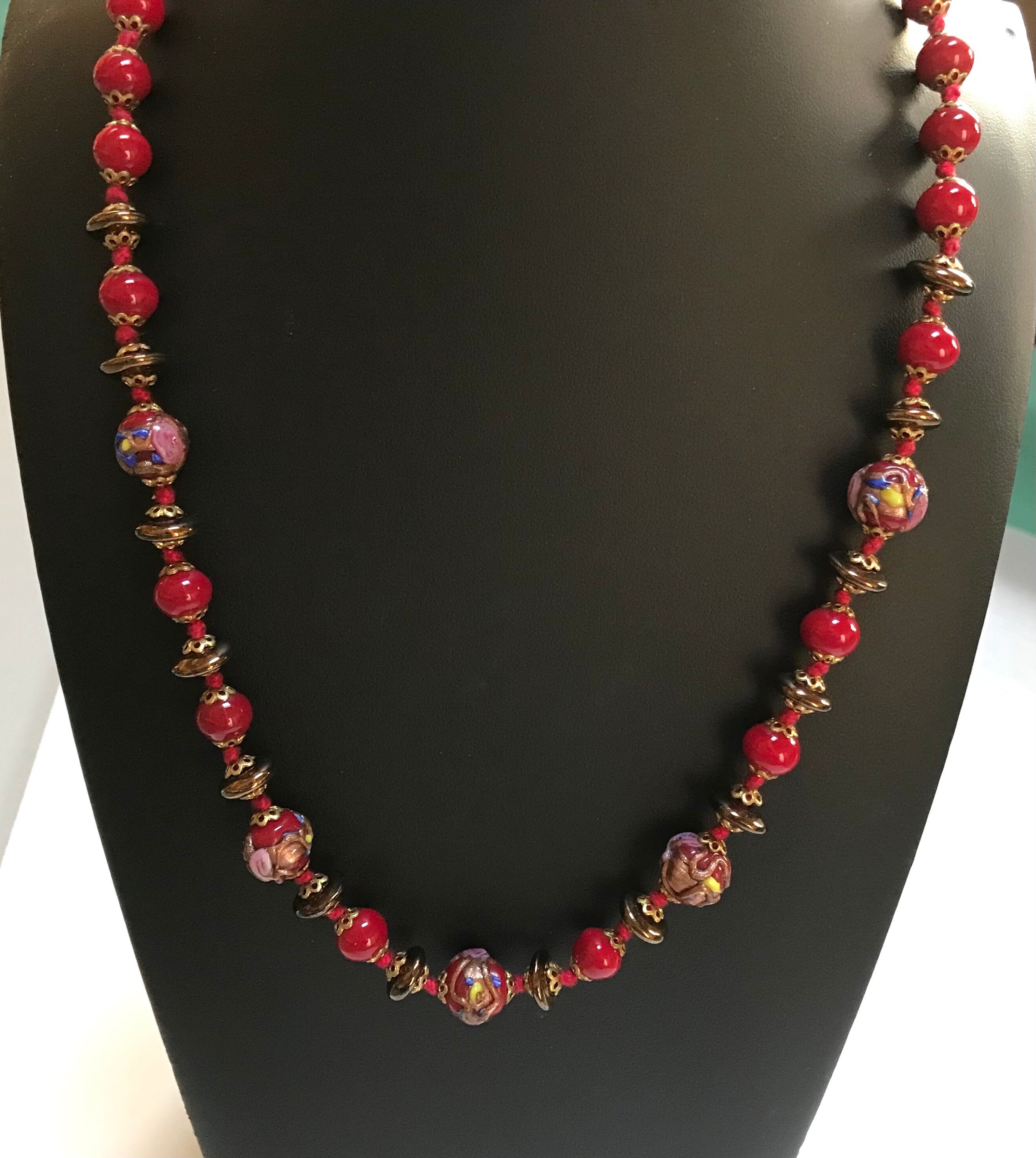 Vintage Venetian Red Wedding Cake Bead Necklace - 20-22 1/2" - Etsy