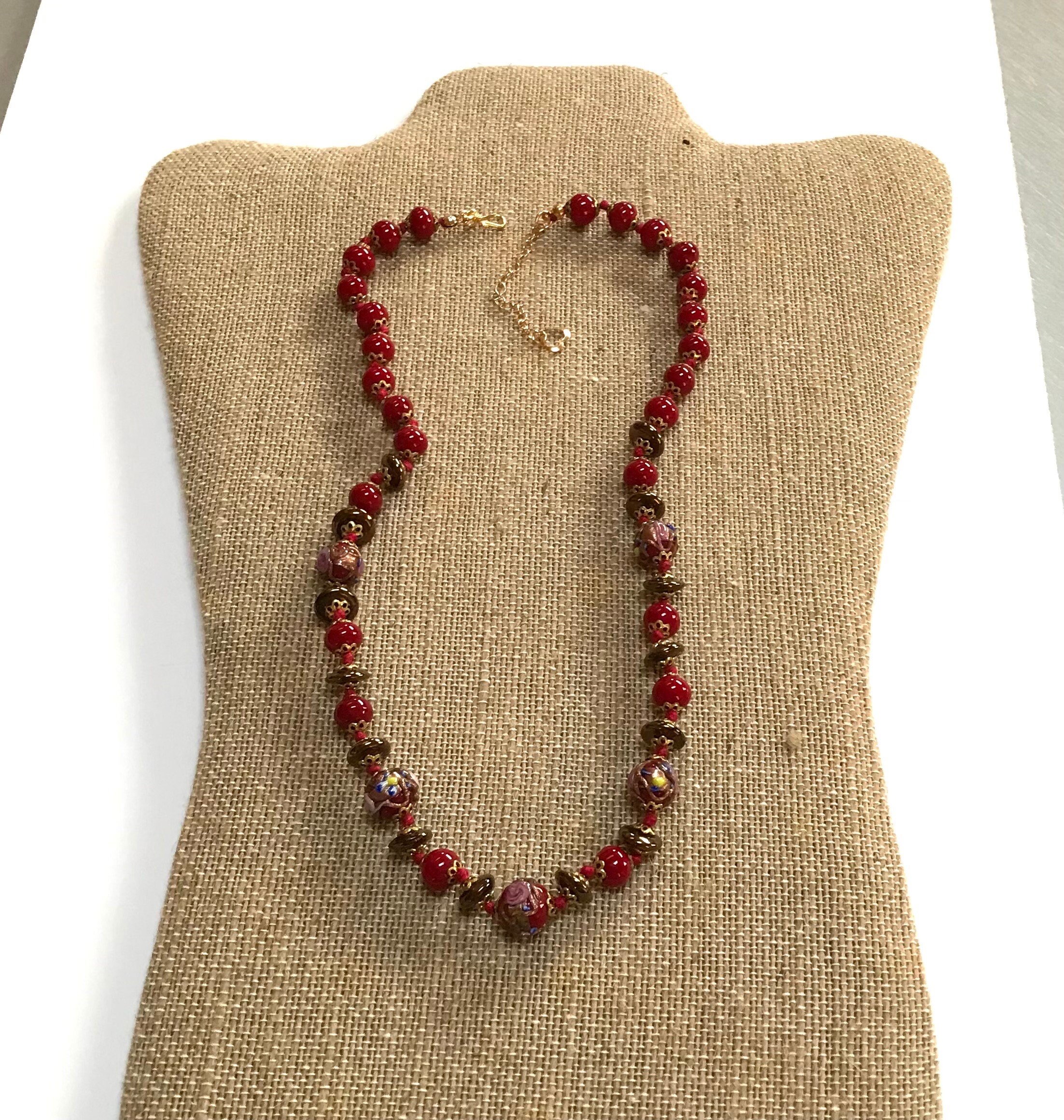 Vintage Venetian Red Wedding Cake Bead Necklace - 20-22 1/2" - Etsy
