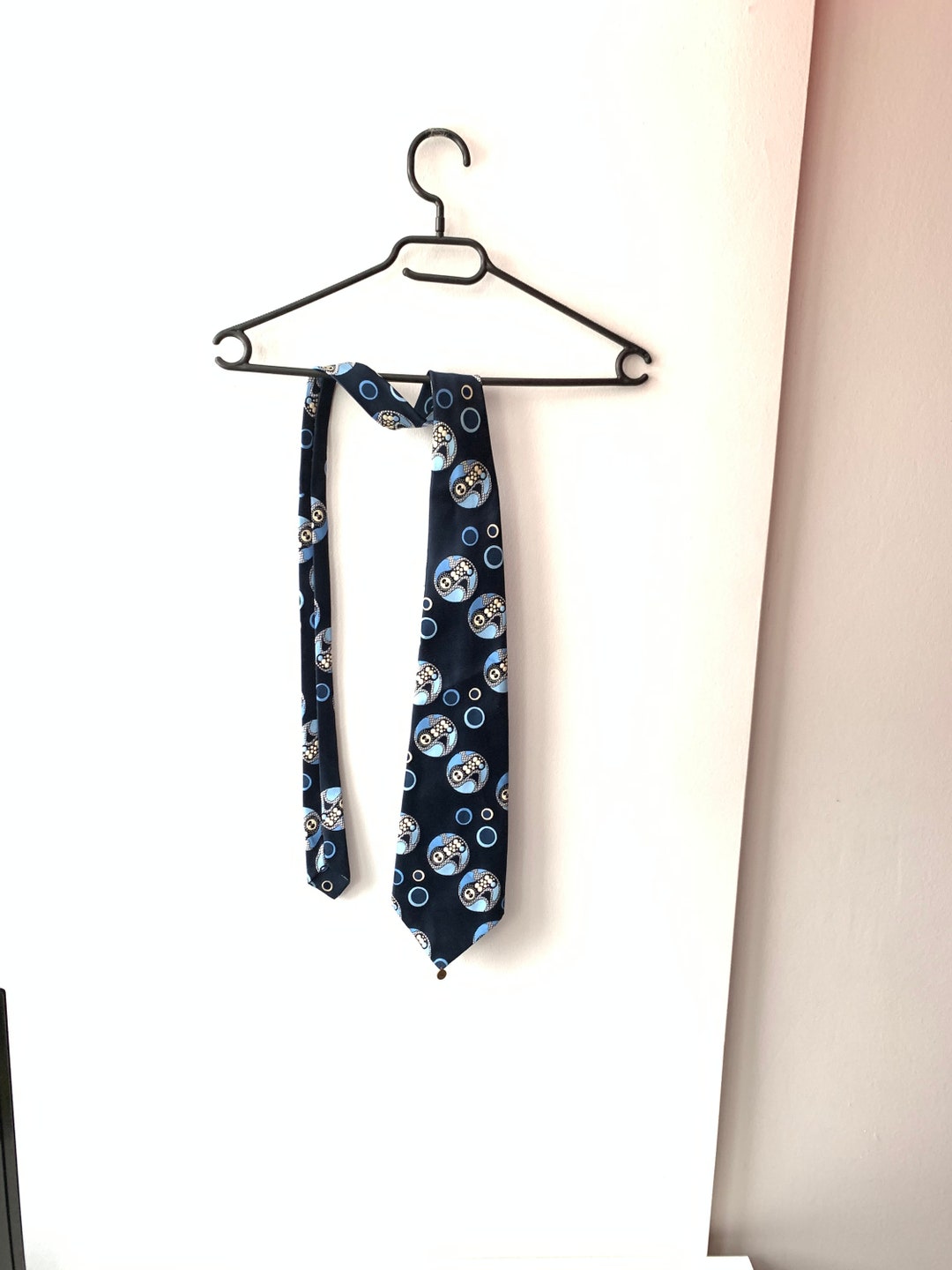 Vintage Mens Necktie Blue Necktie Large Necktie Circle Pattern Necktie ...