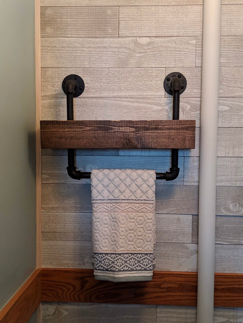Industrial Pipe and Wooden Post Shelf With or Without Towel Bar - Etsy