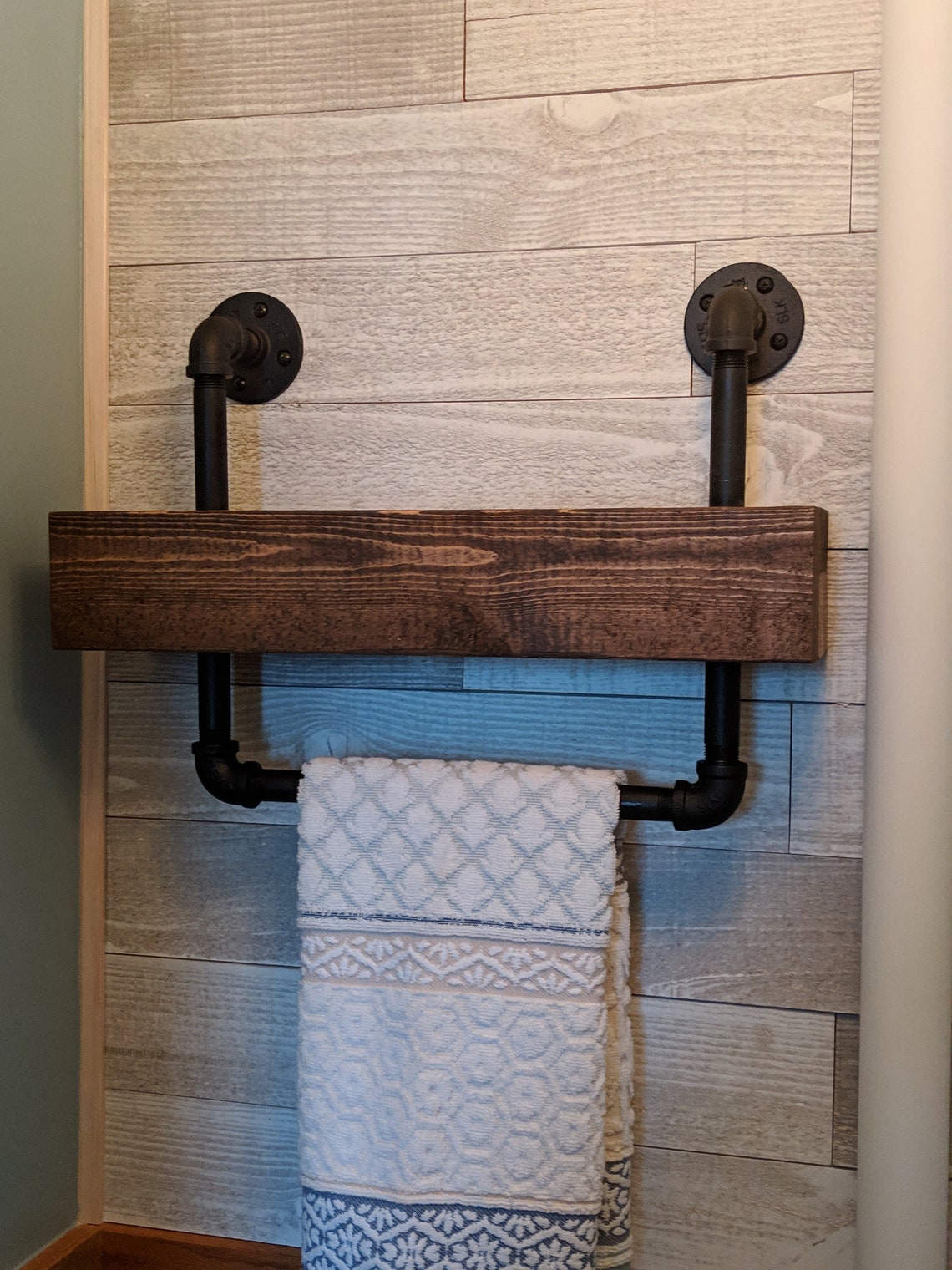 Industrial Pipe and Wooden Post Shelf With or Without Towel Bar - Etsy