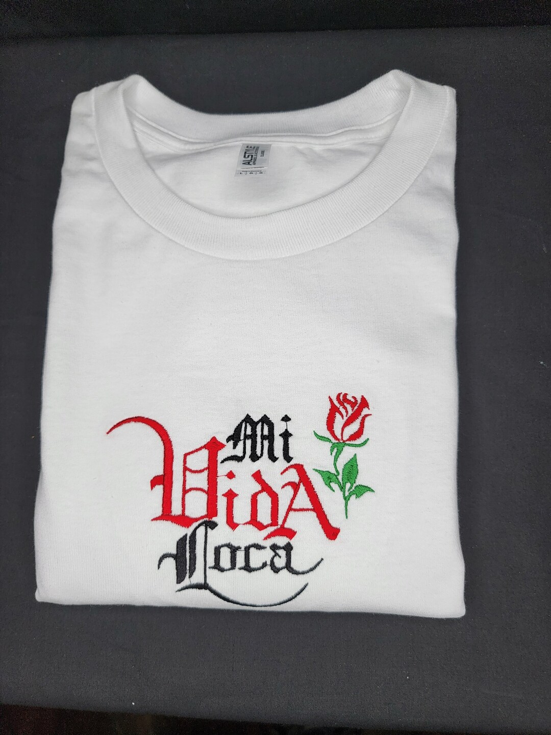 Embroidered Mi Vida Loca White T-shirt W/red Rose - Etsy