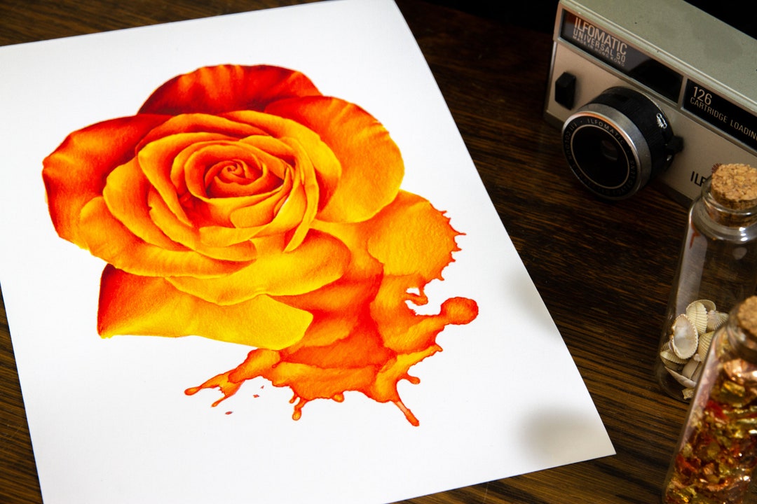 Surrealism Orange Rose Limited Edition Art Print 'war of the Roses' - Etsy
